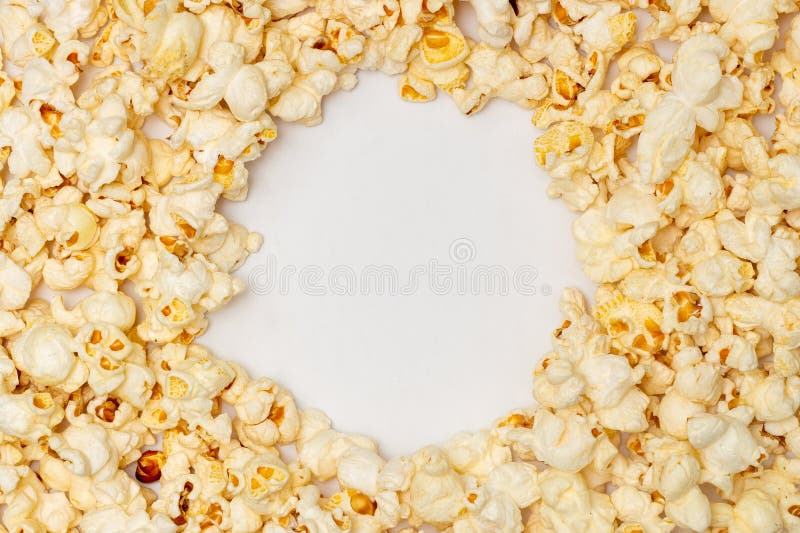 Snack Concept, Sweet Popcorn with Empty Space in Circle Shape of a White Background Stock Image ...