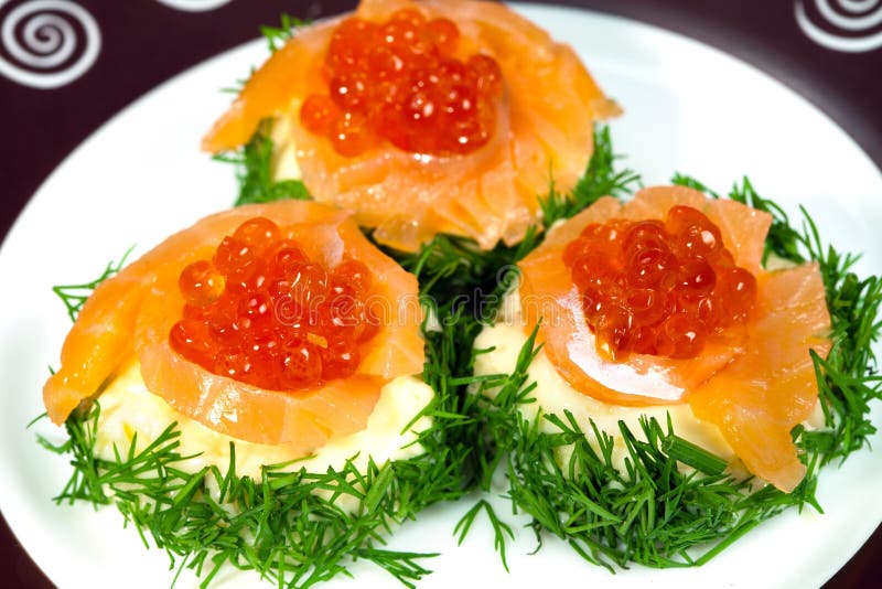 Snack with Fish and Red Salmon Caviar Stock Photo - Image of fresh ...