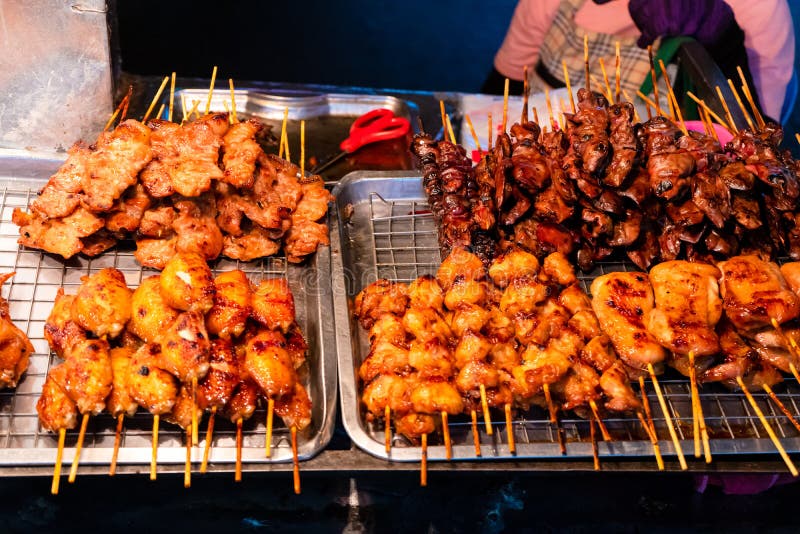 Snack and Fried Chicken Stall at a Market in Asia Stock Photo - Image ...