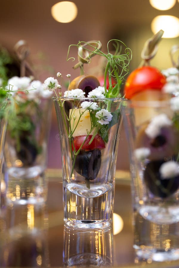 Snack in a Glass Glass with Berries, Cheese and Olive Stock Photo ...