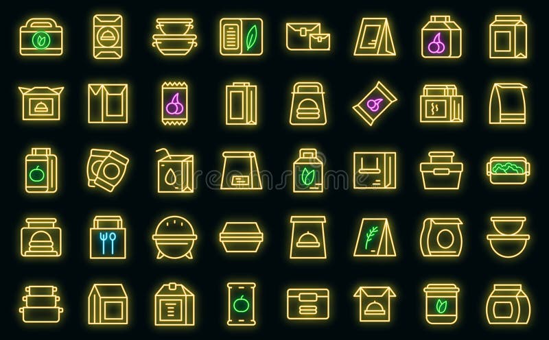 Snack Pack Icons Set Vector Neon Stock Vector - Illustration of outline ...