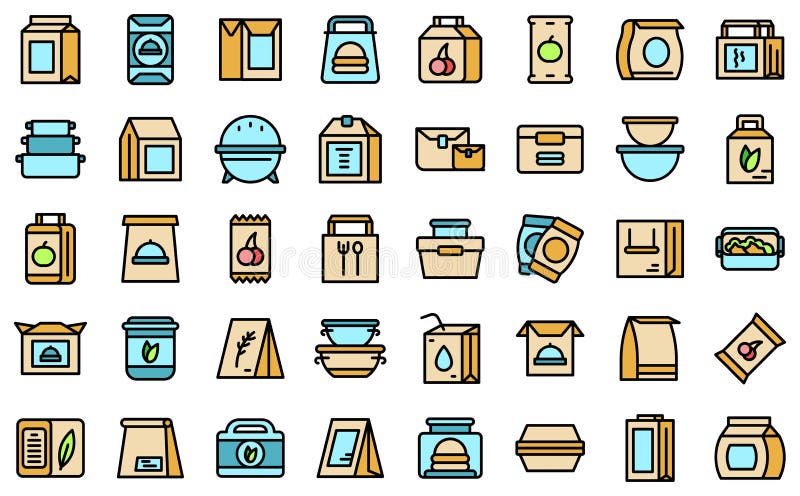 Snack Pack Icons Set Vector Flat Stock Vector - Illustration of plastic ...