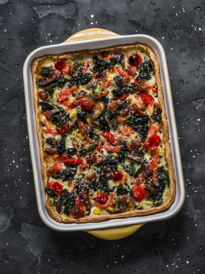 Snack Pie with Vegetables, Fish, Spinach and Cheese on Shortbread Dough ...