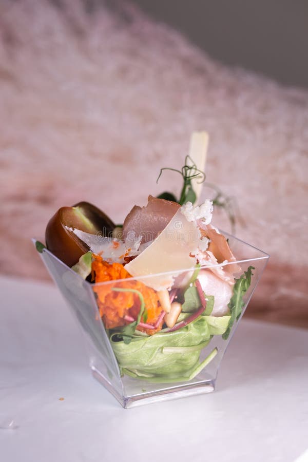 Snack in a Plastic Cup Close-up. Appetizer on the Buffet Table Stock ...