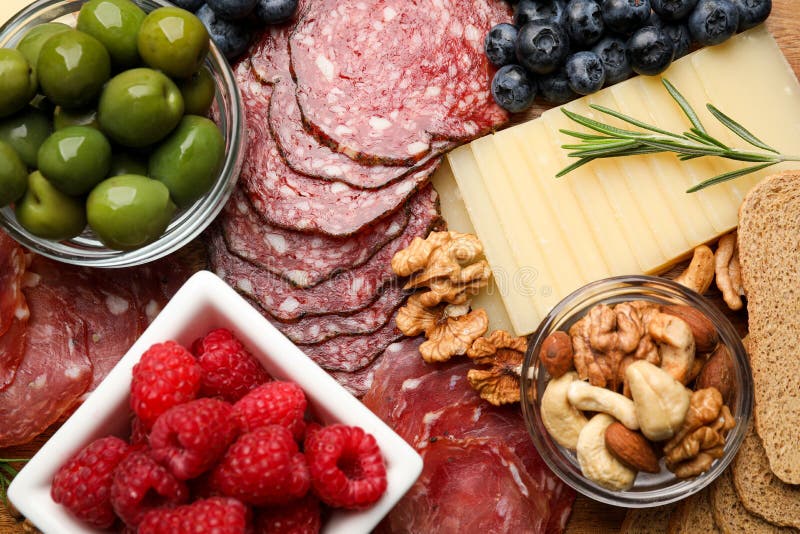 Snack Set with Delicious Parmesan Cheese, Top View Stock Photo - Image ...
