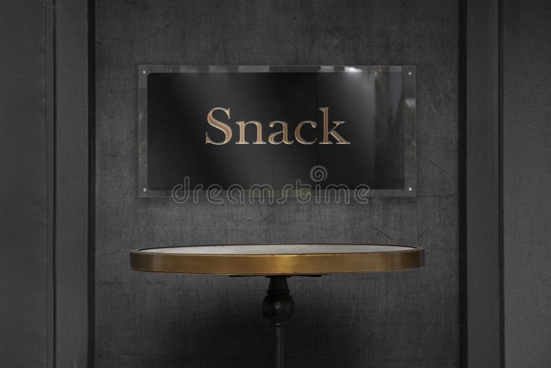 Snack sign board on wall stock photo. Image of advertisement - 169770842