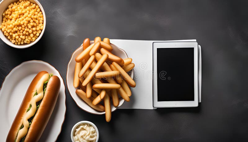 Snack Time with a Tablet stock illustration. Illustration of sticks ...