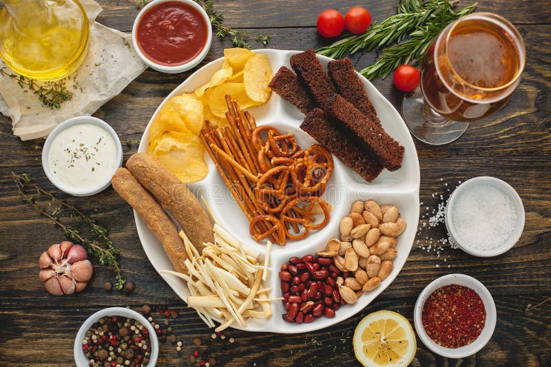 Snack to beer stock photo. Image of crackers, closeup - 72358338