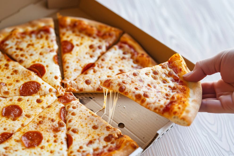 Snacking on Pizza Slices from a Box on the Belly Stock Illustration ...