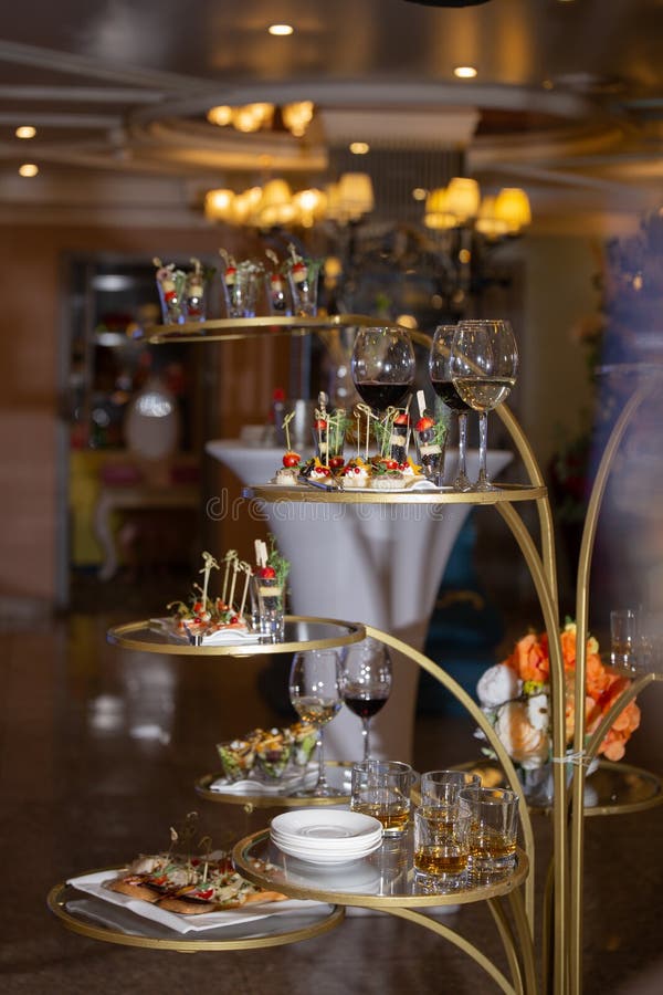 Snacks and Alcohol on the Counter at the Restaurant at the Event Stock ...