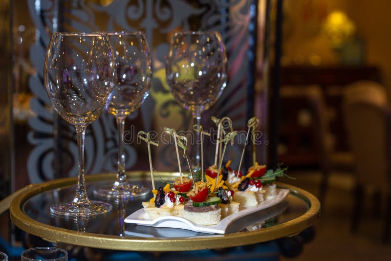 Snacks and Alcohol on the Counter at the Restaurant at the Event Stock ...