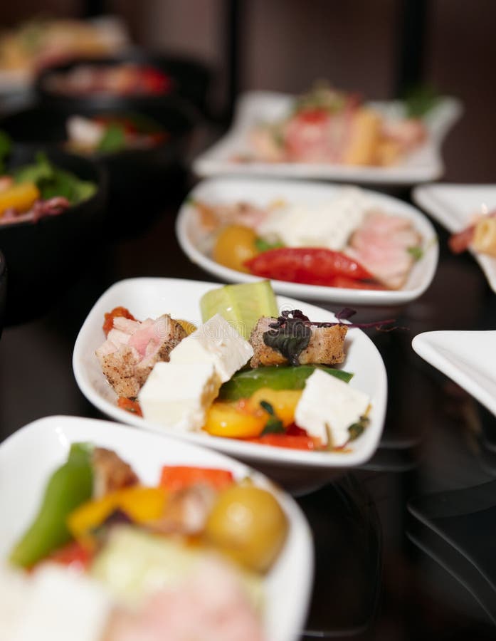 Snacks on banquet table stock photo. Image of assortment - 17496490