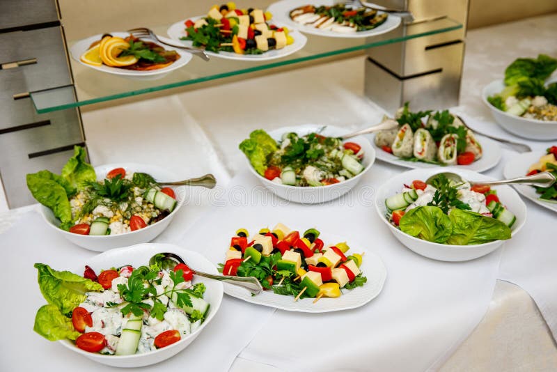 Snacks and Canapes on Event Catering. Stock Photo - Image of setting ...