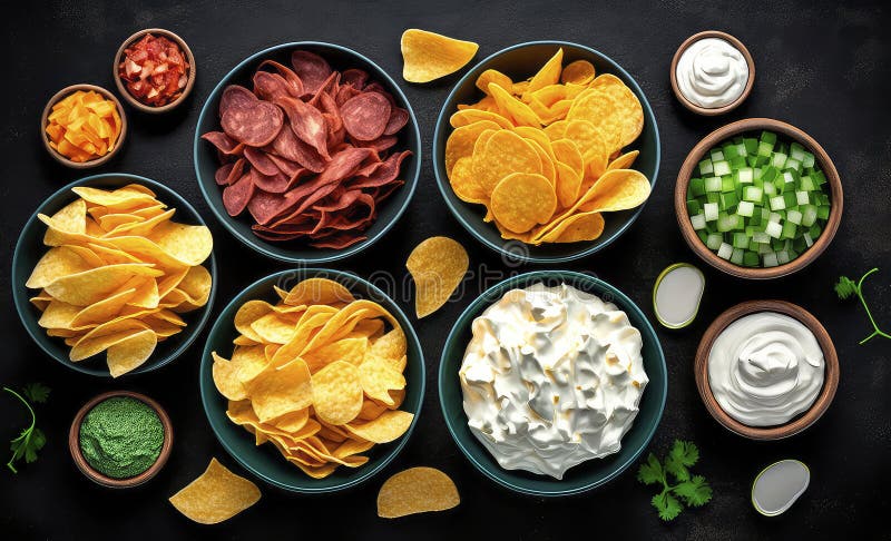 Snacks and Chips with Different Flavors. Stock Photo - Image of slice ...