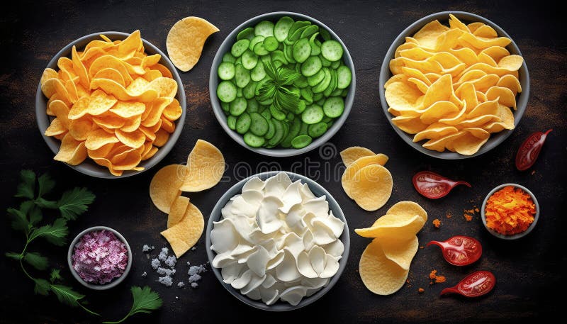 Snacks and Chips with Different Flavors. Stock Photo - Image of ...
