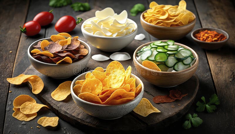 Snacks and Chips with Different Flavors. Stock Image - Image of bacon ...