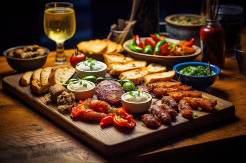 Snacks with Cod Fish in Tapas Bar in Spain, Traditional Spanish Food ...