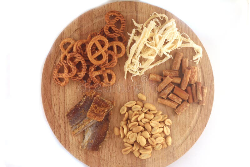 Snacks on cutting desk stock photo. Image of round, cracknel - 80933400