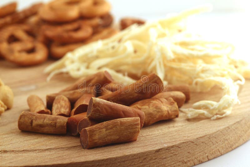 Snacks on cutting desk stock photo. Image of calamary - 80935846
