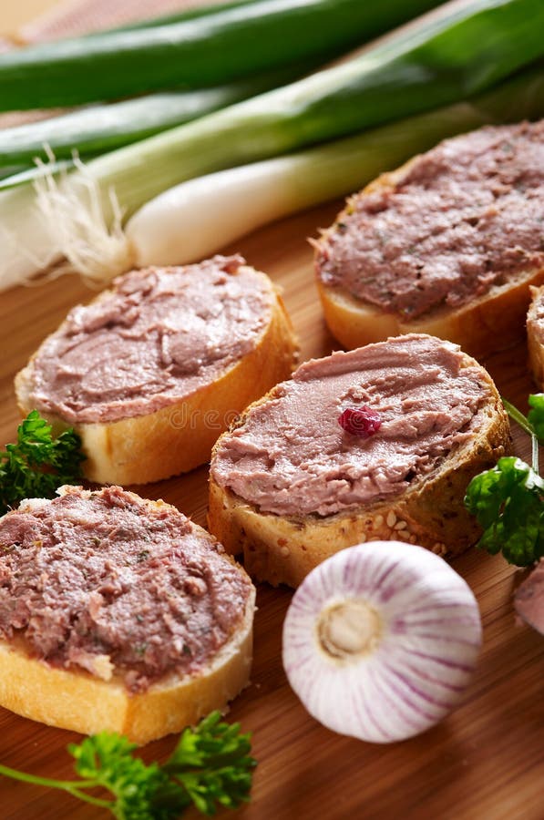 Liver Paste with Tomatoes, Green, Crackers and Sauce Stock Photo ...