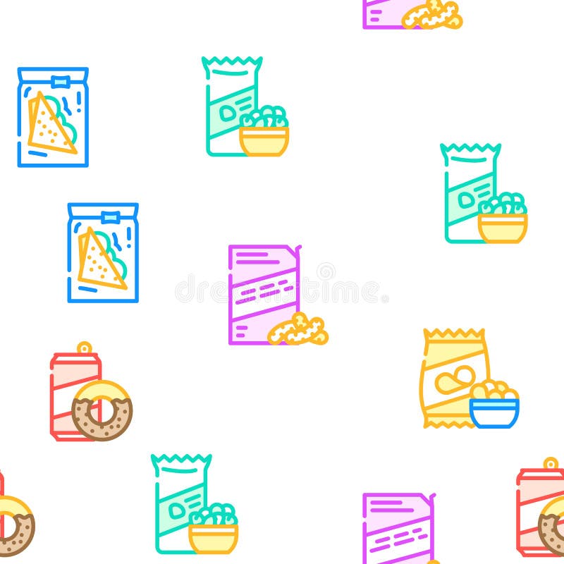 Snacks Food and Drink Vector Seamless Pattern Stock Illustration ...