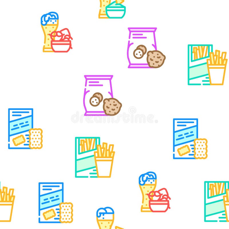 Snacks Food and Drink Vector Seamless Pattern Stock Illustration ...