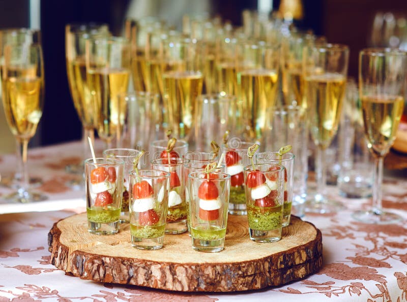 Snacks and Glasses of Champagne. Buffet Table Stock Image - Image of ...