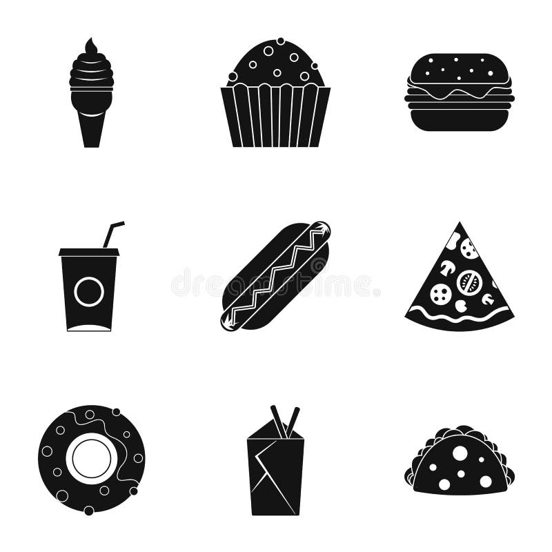 Snacks Icon Set, Simple Style Stock Vector - Illustration of pizza ...
