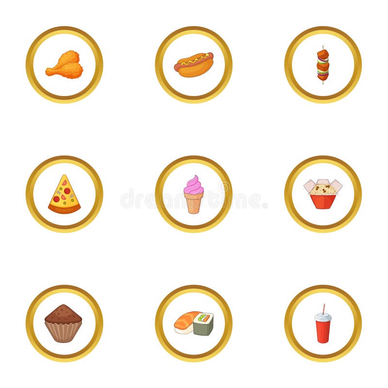 Snacks Icons Set, Cartoon Style Stock Vector - Illustration of cheese ...