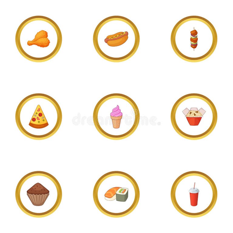 Snacks Icons Set, Cartoon Style Stock Vector - Illustration of cheese ...