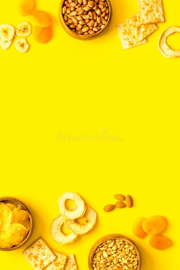 Snacks Mix Frame Top View. Nuts and Dried Fruits with Crackers, Copy ...