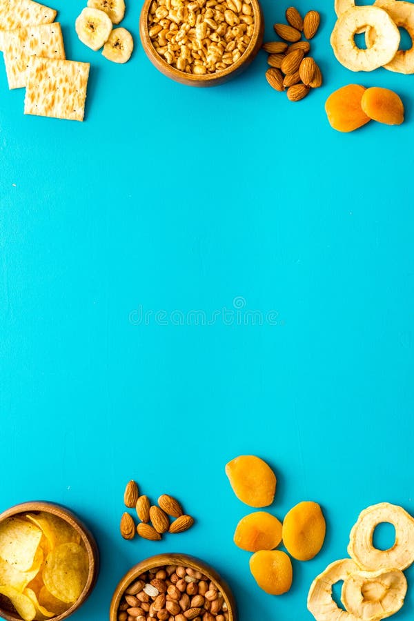 Snacks Mix Frame Top View. Nuts and Dried Fruits with Crackers, Copy ...