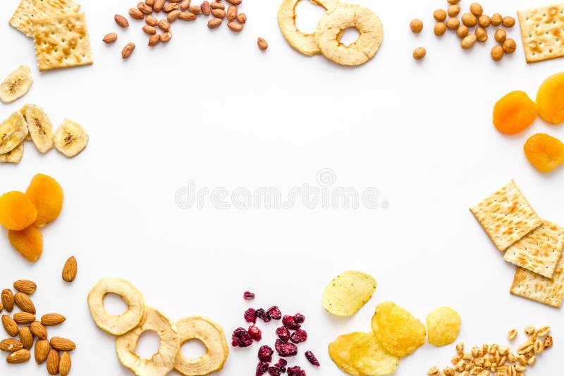 Snacks Mix Frame Top View. Nuts and Dried Fruits with Crackers, Copy ...