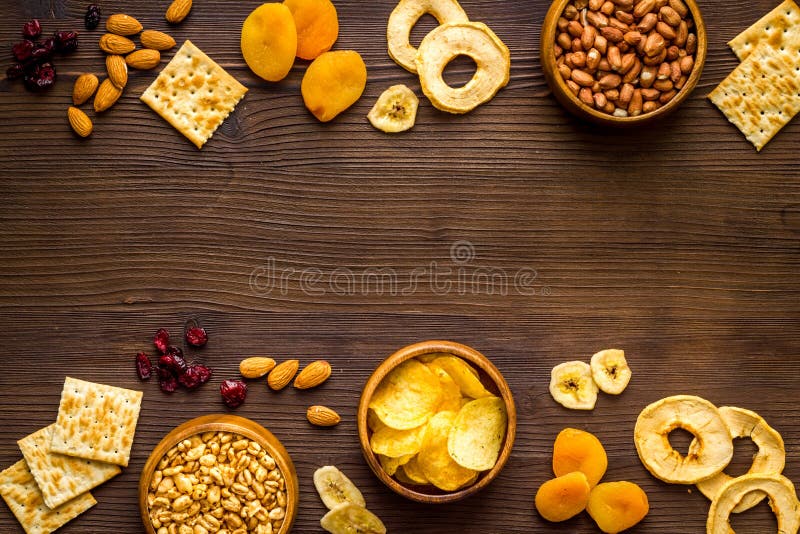 Snacks Mix Frame Top View. Nuts and Dried Fruits with Crackers, Copy ...