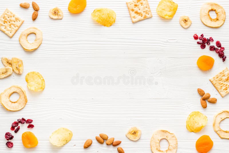 Snacks Mix Frame Top View. Nuts and Dried Fruits with Crackers, Copy ...