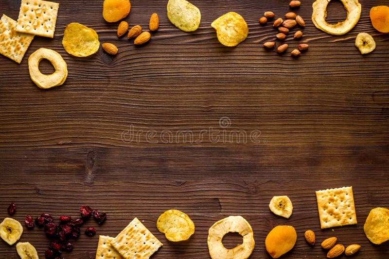 Snacks Mix Frame Top View. Nuts and Dried Fruits with Crackers, Copy ...