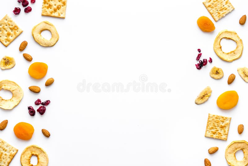 Snacks Mix Frame Top View. Nuts and Dried Fruits with Crackers, Copy ...