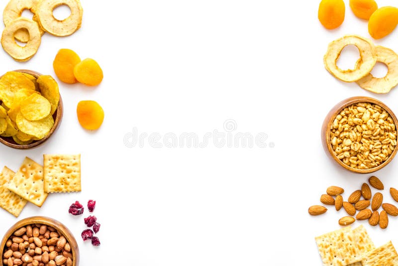 Snacks Mix Frame Top View. Nuts and Dried Fruits with Crackers, Copy ...