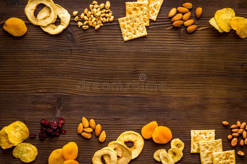 Snacks Mix Frame Top View. Nuts and Dried Fruits with Crackers, Copy ...