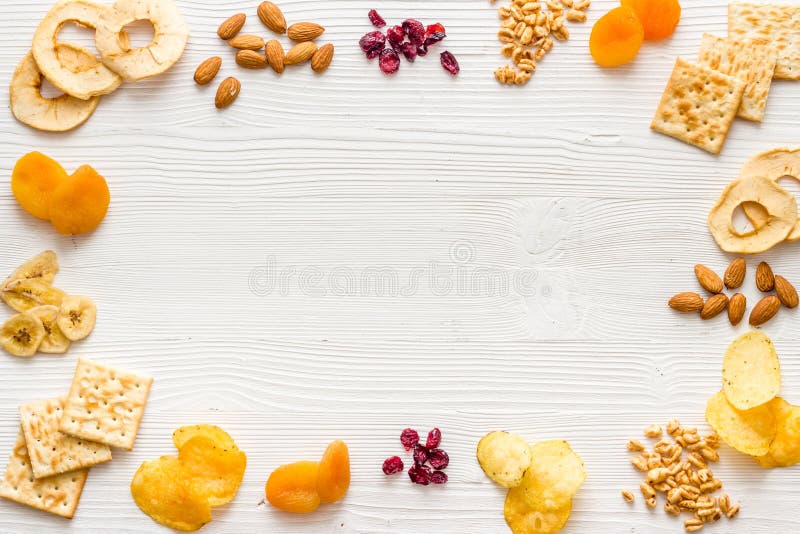 Snacks Mix Frame Top View. Nuts and Dried Fruits with Crackers, Copy ...