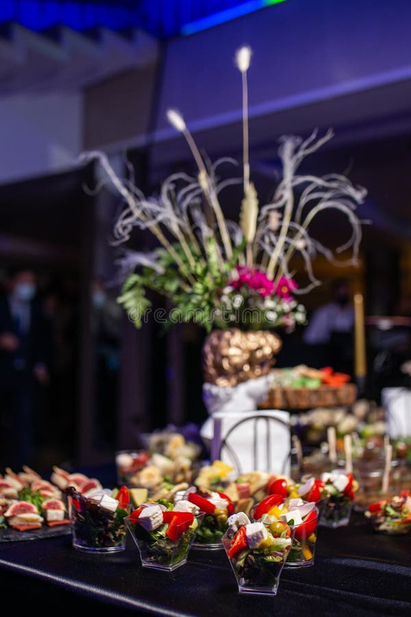 Snacks in Plastic Cups on the Buffet at the Event Stock Image - Image ...