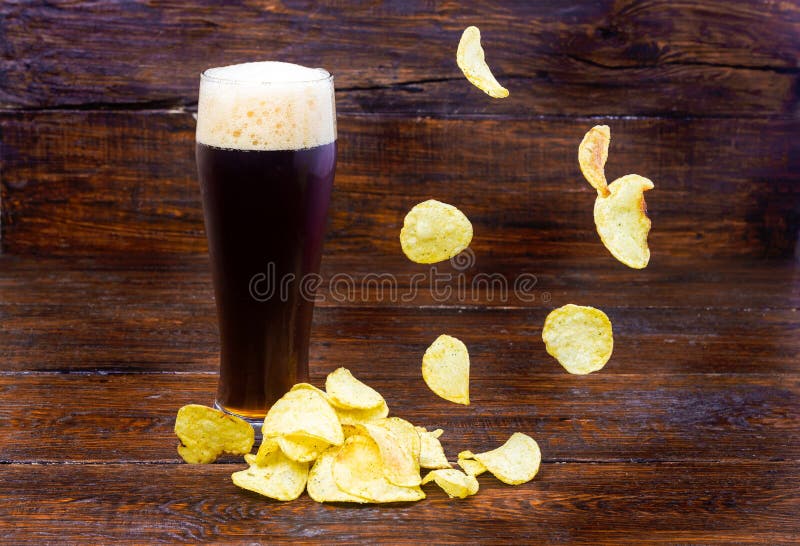 Snacks Potato Chips with Beer Stock Image - Image of table, yellow ...