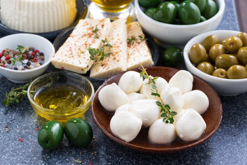 Snacks - Soft Cheeses and Pickles, Close-up Stock Image - Image of food ...