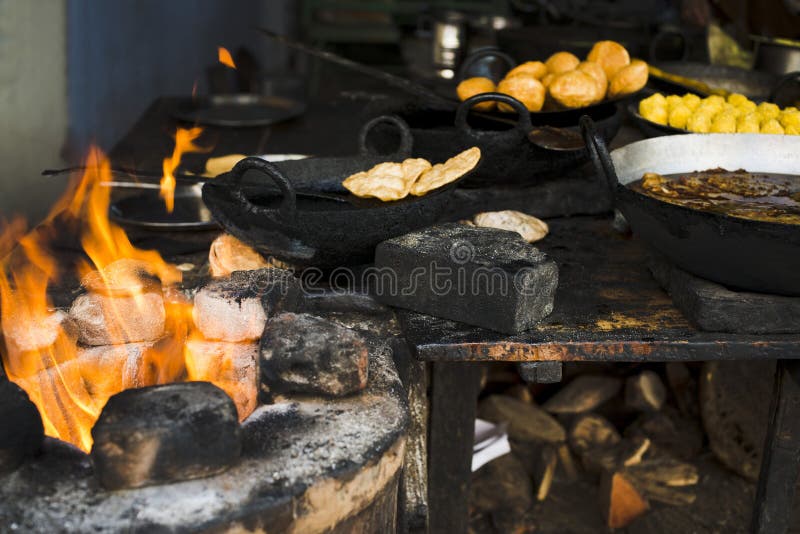 Snacks and Sweets Being Cooked at a Store, Pushkar, Stock Image - Image ...