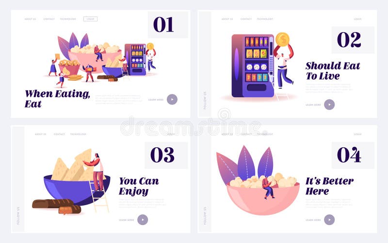 Snacks and Vending Machine Production Website Landing Page Set. People ... Snacks and Vending Machine Production Website Landing Page Set. People ...