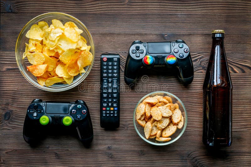 Snacks for Video Games on White Background Top View Mock-up Stock Image ...