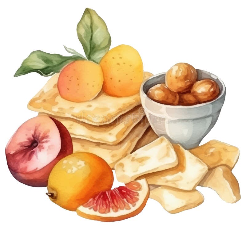 Snacks in Watercolor Style Illustration Stock Vector - Illustration of ...