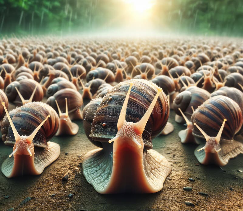 Snail Army in the Forest, New Food Protein Stock Illustration ...