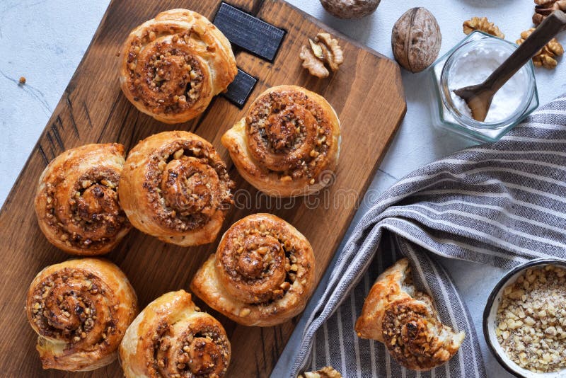 Snail Buns with Cinnamon and Nuts Stock Image - Image of buns, fresh ...
