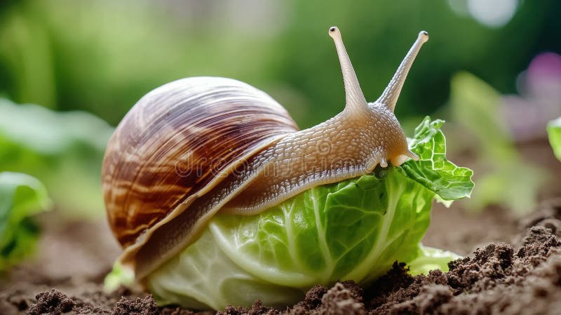 A Snail is on a Cabbage Leaf Eating the Green Vegetable, AI Stock Photo ...